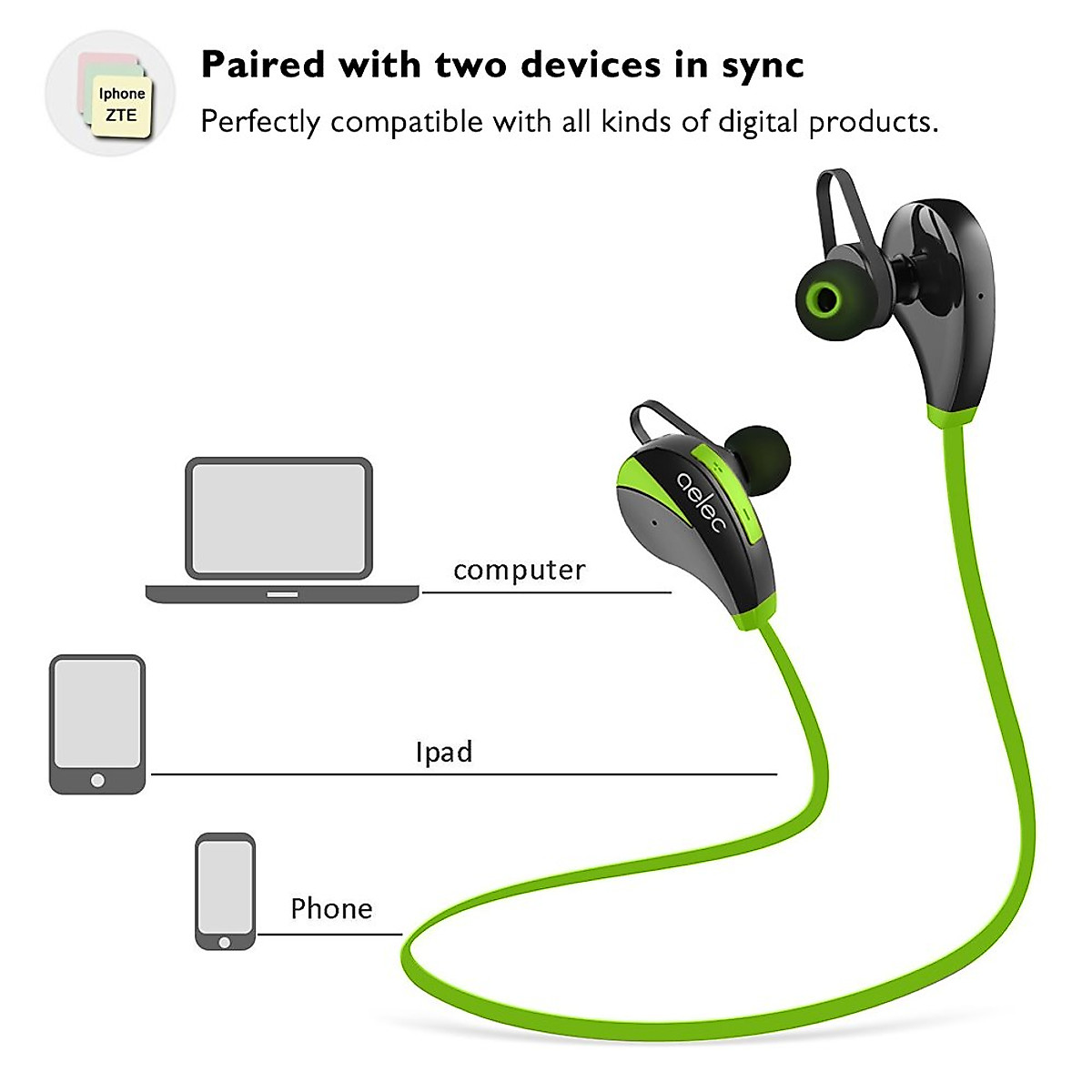 AELEC S350 Wireless Bluetooth Headphones in-Ear Sports Earbuds Sweatproof Earphones Noise Cancelling Headsets with Mic for Running Jogging