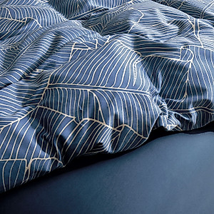 Get Bed Ready Unique Mid-Century Modern Boho Chic Vintage Retro Mod Print Bedding Egyptian Cotton Duvet Cover Set Minimalist Chic Botanical Design Asian Zen Style Pattern (King, Dusky Blue)