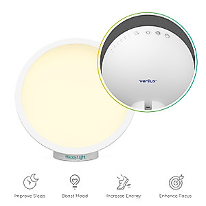 Verilux HappyLight Halo - Cordless LED Light Therapy Lamp with a 360° Magnetic Base & Rechargeable Battery for Portable, UV-Free, Full Spectrum 10,000 LUX Light with Adjustable Brightness and Color