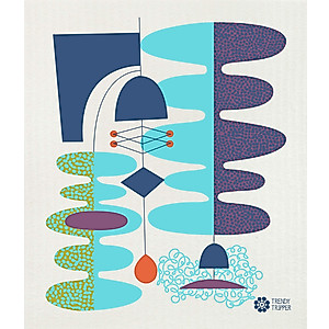 Trendy Tripper Swedish Dishcloths/Sponge Cloths - Set of 3 Mid-Century Modern Designs by Jenn Ski - (Navy/Turquoise/Orange)