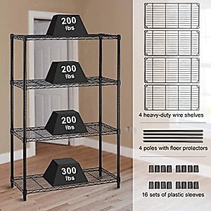 MKDLUFEI 4 Tier Adjustable Storage Shelf Metal Storage Rack Wire Shelving Unit Storage Shelves Metal 1000Lbs Capacity 14''Lx36''Wx54''H NSF Certification for Pantry Closet Kitchen Storage Black