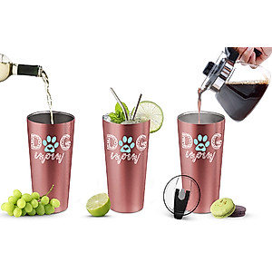 Fancyfams Best Dog Mom Tumbler, 20oz Stainless Steel Thermal Insulated Coffee Mug, Dog Mom Gifts for Women, Dog Mom Cup, Dog Mom Tumbler for Women, (Dog Mom 22oz - Rose Gold)