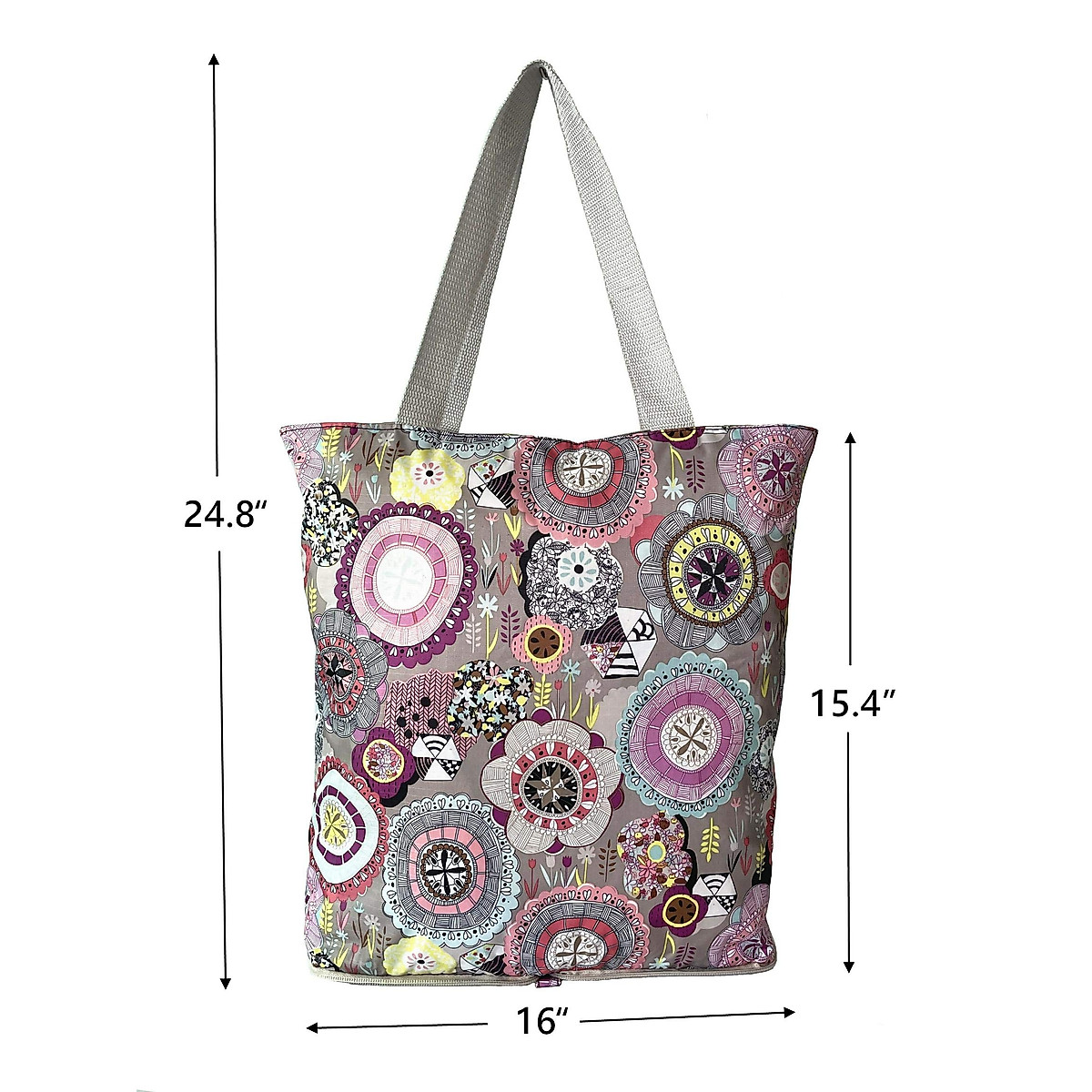Konish Reusable Foldable Grocery Bags Folding Shopping Tote with Zipper(Grey Floral)