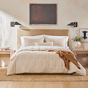 Nate Home by Nate Berkus All-Season Cotton Percale Painted Stripe Quilt 3 Piece Quilt Set, Comfortable Bedding from mDesign, King, Includes 1 Quilt, 2 Pillow Shams - Pearl/Fossil (Beige/Taupe)