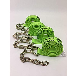 Safe 'n Secure 8 Point Heavy Duty Hi Viz Diamond Weave 18' Strap Kit for Rollback/Flatbed Tie Downs with 12" Chain Tail