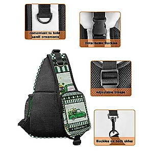 Gsypo Sling Backpack, St. Patrick's Day Truck Pull Shamrock Checkered Pattern Waterproof Lightweight Small Sling Bag, Travel Chest Bag Crossbody Shoulder Bag Hiking Daypack for Women Men