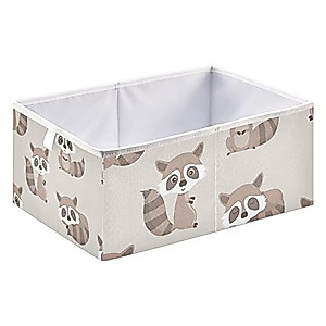 Cute Animals Raccoon Storage Baskets for Shelves Foldable Collapsible Storage Box Bins with Closet Organizers Cubes Decorative for Pantry Toys, Clothes, Books in Closet and Shelf,11 x 11inch