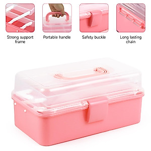 Akamino 2 Pcs Multipurpose Storage Box with Handle,3-layer Plastic Sewing, Art & Craft Case,11 In Portable Locking Tool Container Tackle Box for Cosmetic Medicine Jewelry Hair Accessories(Pink)