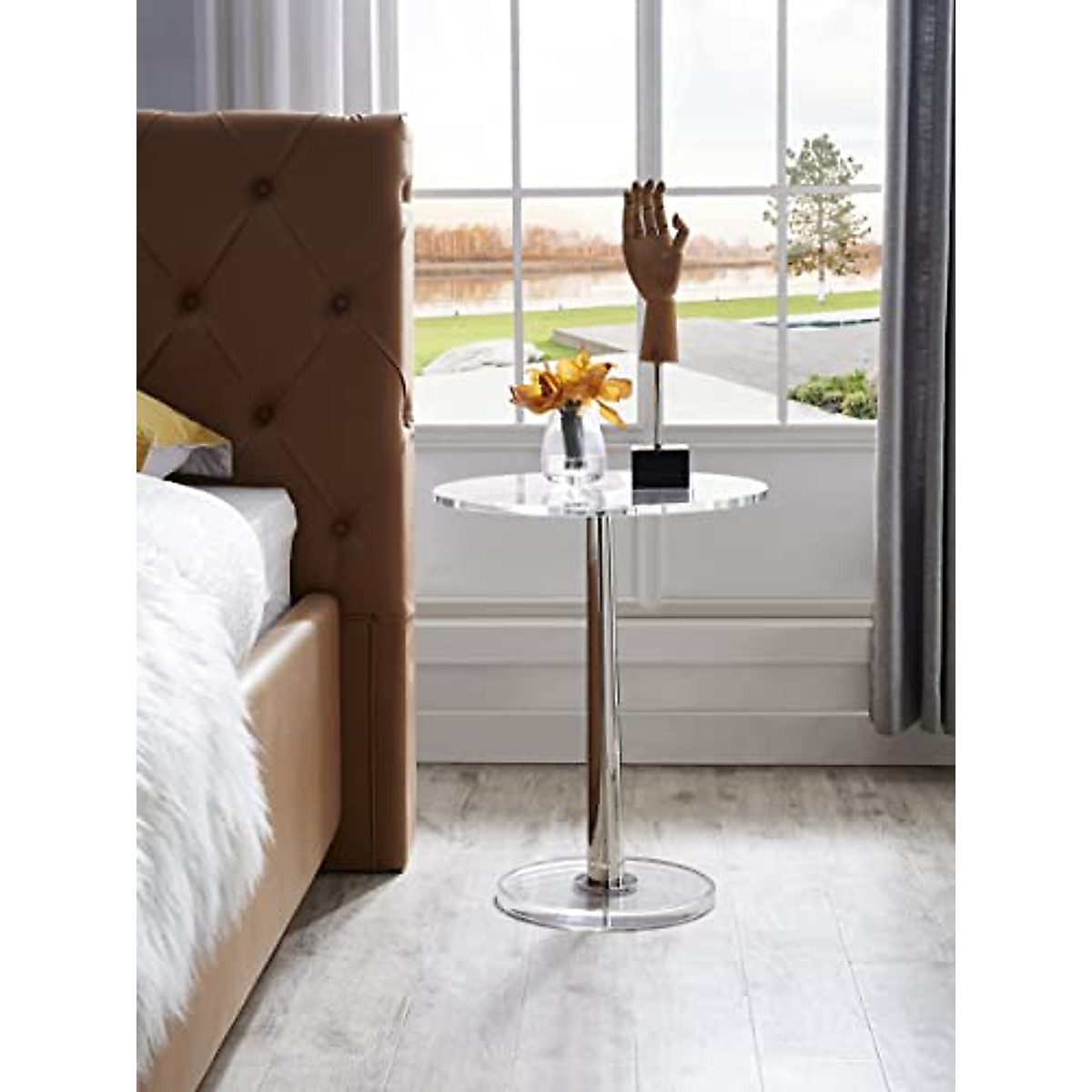 MEETLAKE Clear Acrylic Table with Cone Metal Pole (Large, Silver) …