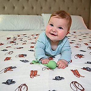 LollyBanks Swaddle Blanket | 100% Muslin Cotton | Gender Neutral Newborn and Baby Nursery Essentials for Girls and Boys, Registry | Cowboy Boot Print