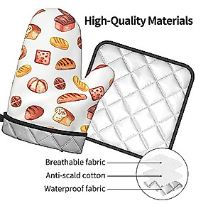 Painted Bread Oven Mitts and Pot Holders Sets 2pcs Heat Resistant Waterproof for Cooking Baking Grilling