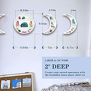 Lmaray 5 Pieces 10" White Moon Phase Shelf Set, Solid Wood, Bed Sofa Wall Decor Storage Rack, Moon Decors Crystal Display Shelf, Boho Shelf Decor Moon Shelf, Crescent Floating Shelves, Witch Gift