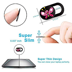 SIREG Webcam Cover Slide 0.027in Ultra Thin Web Camera Cover for Laptops Smartphone PC Tablets for Protecting Your Privacy Security (Butterfly-Black & 3 Pack)