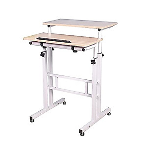 soges Adjustable Mobile Stand Up Desk Standing Desk Computer Desk Workstation Sit-Stand Desktop Standing Desk,White Maple 101-MP