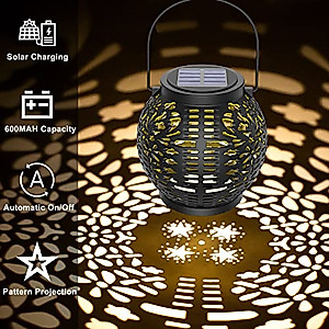 Solar Lantern Outdoor, 2 Pack Solar Hanging Lantern Lights with Shepherd Hooks, Solar Powered Lantern Waterproof with Handle, Christmas Decorative LED Garden Lights for Patio Courtyard Table Pathway