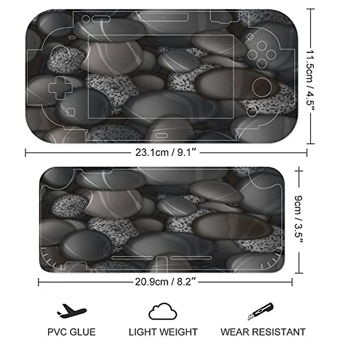 Black Pebble Stones Compatible with Switch/Switch Lite Console Joy-Con Dock Sticker Skin Full Set Cute Stickers Cover for Switch Lite