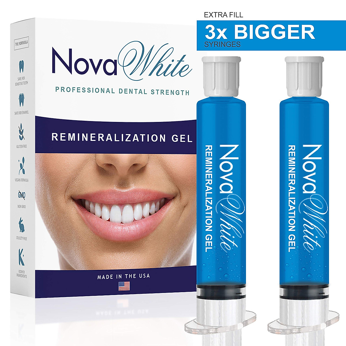 NovaWhite Remineralization Gel – (2) Extra Large Syringes, 2 Mouth Trays, Reduces Teeth Sensitivity, Strengthens Tooth Enamel, Sensitivity Treatment, Remineralizing & Desensitizing Sensitive Teeth