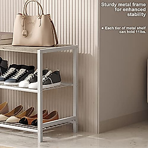 HOMEFORT 3-Tier Shoe Rack, Shoe Storage Shelf, Industrial Shoe Tower, Narrow Shoe Organizer for Closet Entryway, Small Shoe Rack Table with Durable Metal Shelves, White Oak