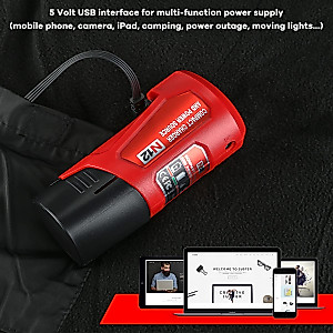 DONGPUCUN M12 Power Source Replacement for Milwaukee 12V Battery with with 2.1A Wall Plug, USB Port & DC 12V Outlet Portable Heated Jacket Battery Adapter for Milwaukee