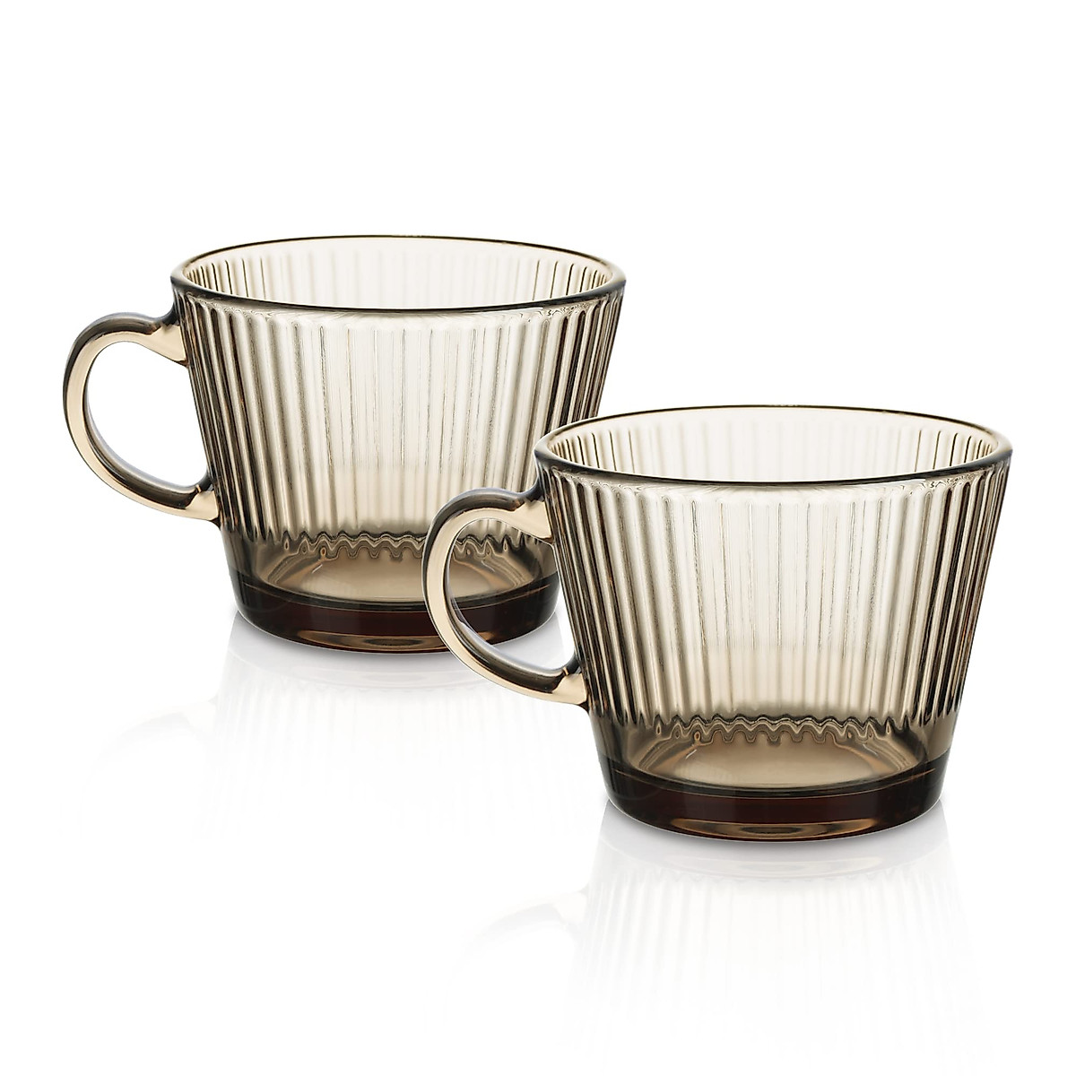 Joeyan Glass Coffee Mugs Cappuccino Latte Cups Tea Cup,Amber Aesthetic Mug for Espresso Demitasse,Wide Mouth Ribbed Drinking Glasses for Milk Cereal Ice Cream Yogurt,13.5 oz,Set of 2,Dishwasher Safe