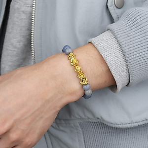 sailimue 6 Pcs Feng Shui Pixiu Good Luck Bracelets for Men Women Natural Stone Tiger Eye Bead Bracelet Pi Yao Chinese Dragon Charm Adjustable Feng Shui Black Obsidian Wealth Bracelet Set