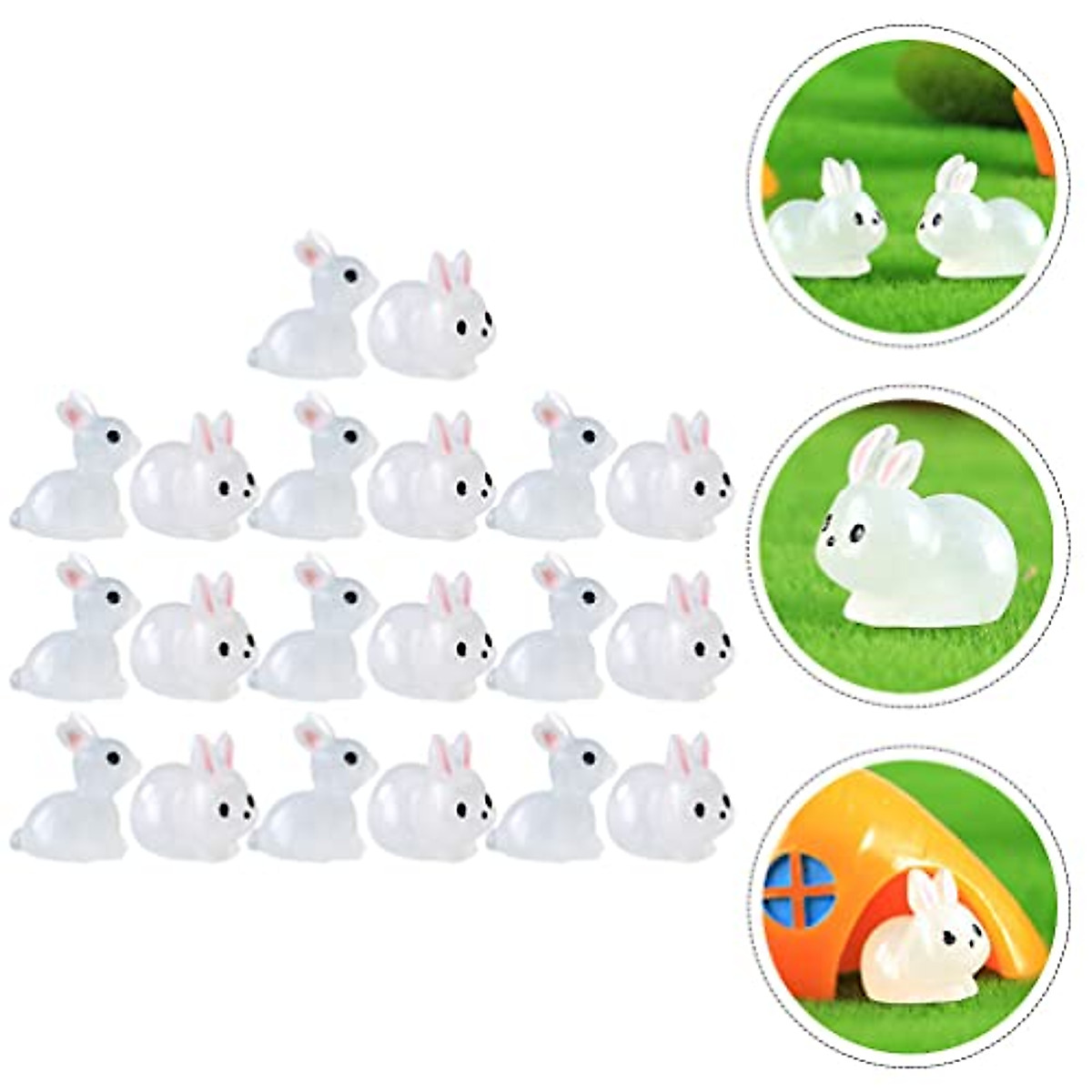 Didiseaon 20pcs Mini Luminous Rabbit Miniature Garden Statue Tiny Easter Bunny Figurines Glow in Dark Resin Fairy Gardens Accessories for Micro Landscape Cake Decoration