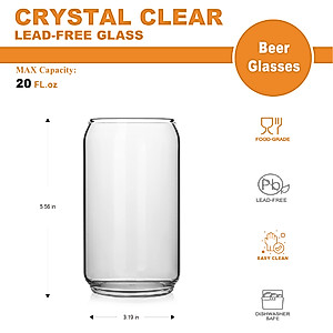 LUXU Beer Glass, 20 oz Can Shaped Beer Glasses Set of 4 -Craft Drinking Glasses,Large Beer Glasses for Any Drink and Any Occasion (Set of 4)