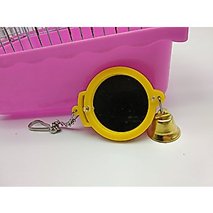 Hypeety Pet Bird Mirror with Bell Interactive Treat Puzzle Parrot Toy Bird Cage Mirror Small Bird Swing Chew Toys Fun Cage Accessories (Color Random) (Round Shape)