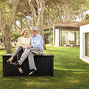 JUMMICO 150 Gallon Resin Deck Box Larage Outdoor Storage Box Waterproof UV Resistant Lockable Storage Container for Patio Furniture, Toys, Cushions, Garden Tools (Black)