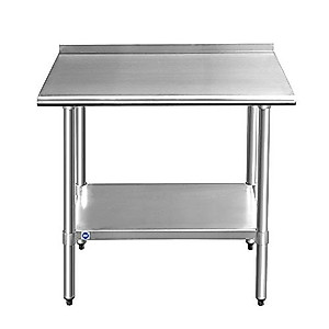 ROCKPOINT Stainless Steel Table for Prep & Work with Backsplash 24x36 Inches, NSF Metal Commercial Kitchen Heavy Duty Table with Adjustable Under Shelf and Table Foot for Restaurant, Home and Hotel