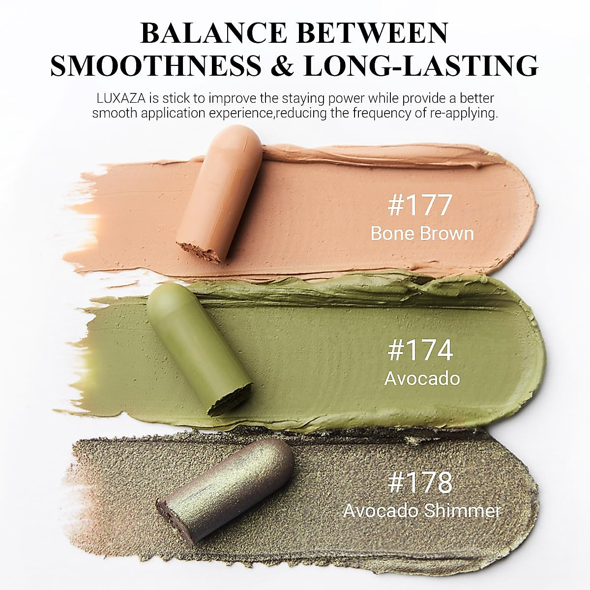 LUXAZA 3PCS Eyeshadow Stick, Metallic And Green Eye shadow Sticks Pencil Crayon，Eye Brightener Stick Makeup with Crease-proof Formula