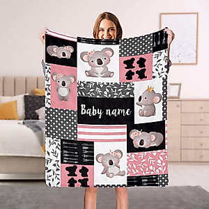 YESCUSTOM Personalized Baby Blanket with Name for Girls Boys Custom Woodland Koala Baby Blankets for Kids Newborn Super Soft Baby Fleece Blanket Gifts