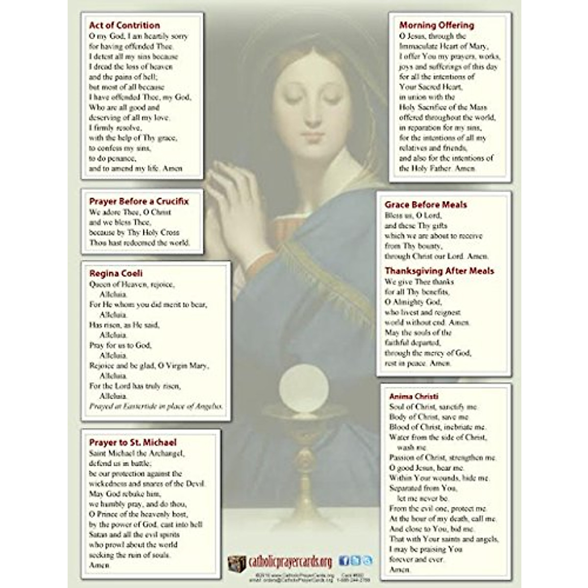Catholic Prayers Including Our Father, Memorare, Apostles' Creed & More 2 Sided Holy Card Print 8 1/2 by 11 InchesF