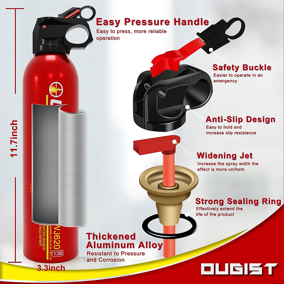 Ougist Fire Extinguisher for Home 620ml 2 Count,Can Prevent Re-Ignition,Best Suitable for Vehicle The House Car Truck Boat Kitchen Water-Based Fire Extinguisher
