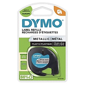 Dymo LetraTag Metallic Labels | Authentic | Black Print on Metallic Silver | 12mm x 4m | Self-Adhesive Multipurpose Labels for LetraTag Label Makers