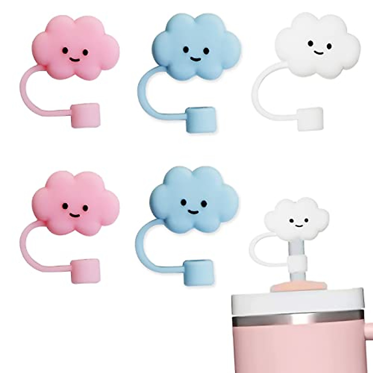 6PCS Straw Covers Cap for Stanley Tumblers Cup Silicone Soft Protector Cover Straw Tips Cover Reusable Drinking Straw Tips Lids Dust-proof Colorful Cloud Shape Straw Cover for Stanley Cup 40 oz