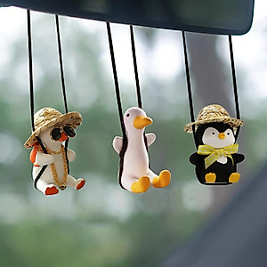 Swinging Duck Car Hanging Ornament, Cute Car Hanging Accessories for Rear View Mirror, Car Pendant Sunglasses Duck Hanging Swing