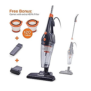 Black and Decker 3 in 1 Convertible Corded Upright Stick Handheld Vacuum Cleaner w/Crevice Tool & Small Brush Attachment Accessories, Gray and Orange