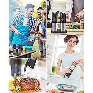 SENZER Gravity Electric Salt and Pepper Grinder Set, Automatic Pepper Mill Refillable Spice Grinder with LED Light Charging Base for Kitchen 2 Pack