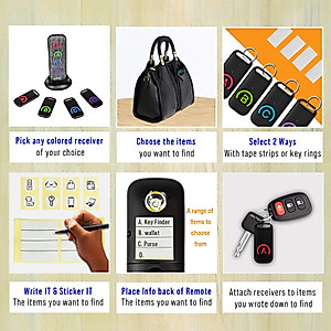 Fabric Key Finder Locator | Wireless RF Lost Key and Wallet Finder Item Locator w/Replaceable Battery (1 Transmitter + 4 Receivers) by J-Tech Digital [JTDKF4F]