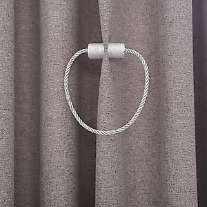 XDerlin 2 Pack Strong Magnetic Curtain Tiebacks Outdoor Decorative Tie Backs Modern Rope Tiebacks Modern Handmade Tie Backs Decorative Curtain Holdbacks for raperies- White