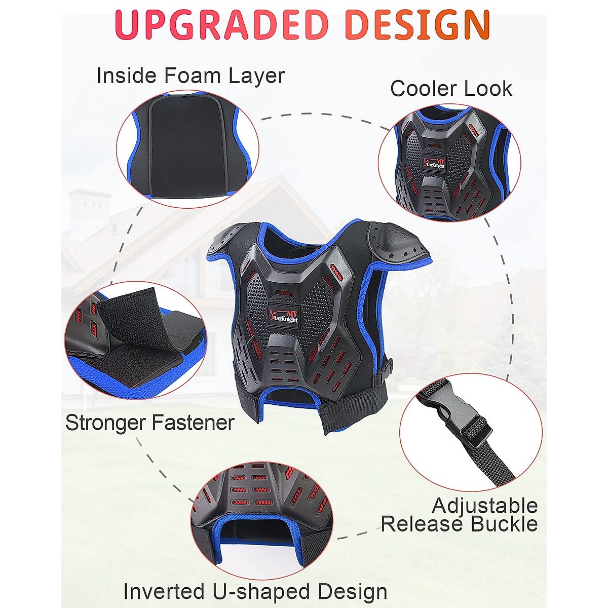 Kids Dirt Bike Gear - StarknightMT Youth Motorcycle Riding Protective Gear ATV Chest Protector Motocross Armor Suit for Boys Girls Mountain Biking Cycling, Blue