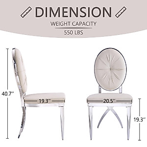 Asday Beige Dining Chairs Set of 2, Beige Velvet with Sliver Polished Metal Legs Dining Room Chiars, Upholstered Kitchen Chairfor Living Room, Dinning Room, Office(Set of 2)