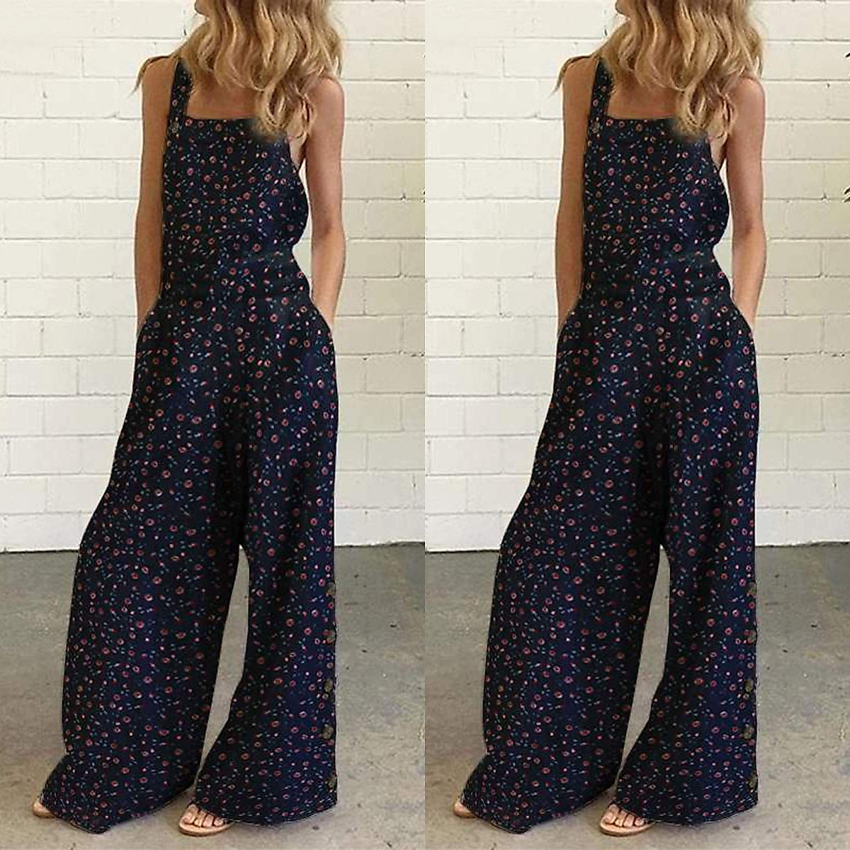 Padaleks Womens Summer Long Jumpsuits Sleeveless Overalls One Piece Casual Boho Rompers Outfits Wide Leg Pants
