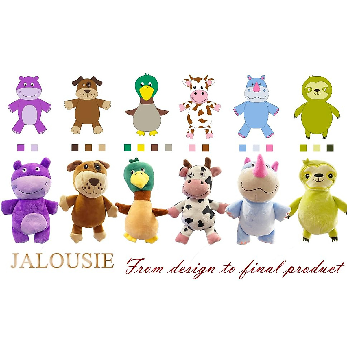 Jalousie Multipack Dog Squeaky Toys Strong Almost Indestructible, with Added Liner for Longer Play Dog Chew Toys (Medium Size - 6 Pack Assorted Animals)