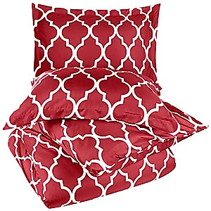 Utopia Bedding Duvet Cover Queen Size Set - 1 Duvet Cover with 2 Pillow Shams -3 Pieces Comforter Cover with Zipper Closure - Ultra Soft Brushed Microfiber, 90 X 90 Inches (Queen, Quatrefoil Burgundy)