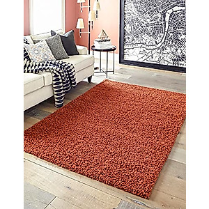 Rugs.com - Über Cozy Solid Shag Collection Rug – 4' x 6' Terracotta Shag Rug Perfect for Entryways, Kitchens, Breakfast Nooks, Accent Pieces