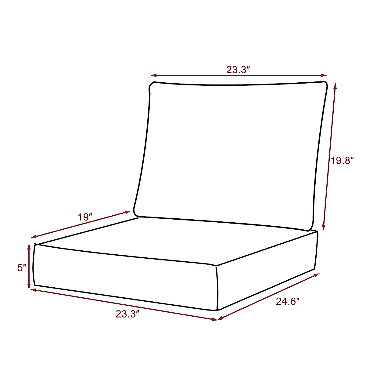 UIXE Outdoor Deep Seat Cushion Set with Sunbrella Slipcovers, Patio Furniture Cushions & Back Pillow, Water-Resistant Outdoor Cushion Cover Backyard Sectional Sofa Cushions for Bistro Chair - Gray