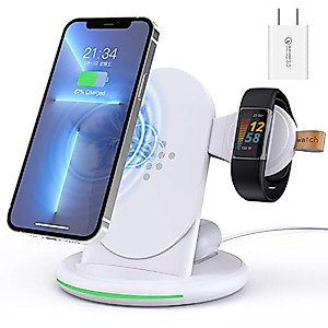 KOJACMUR 3 in 1 Wireless Charger for Fitbit Charge 5/Fitbit Luxe,Wireless Charging Station Compatible for iPhone 14/12 Pro Max/13/11/8, for Samsung Galaxy S22+ S22, for AirPods Pro/3 (White A)