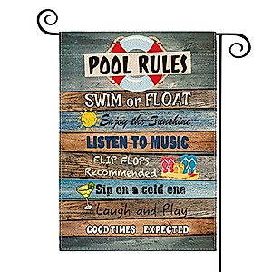 AVOIN colorlife Pool Rules Slogan Wood Garden Flag Vertical Double Sized Swim Or Float, Enjoy The Sunshine Yard Outdoor Decoration 12.5 x 18 Inch